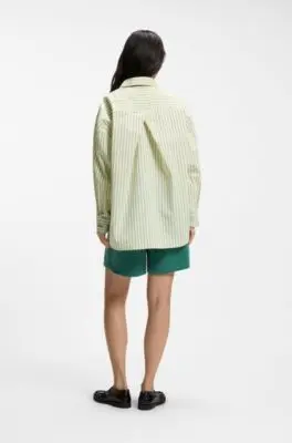 BOSS Striped Cotton Poplin Oversized Blouse
