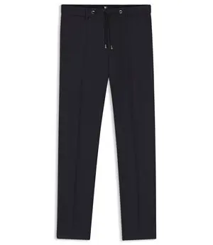 BOSS Virgin Wool Serge Slim-fit Drawstring Pants - Dark Blue