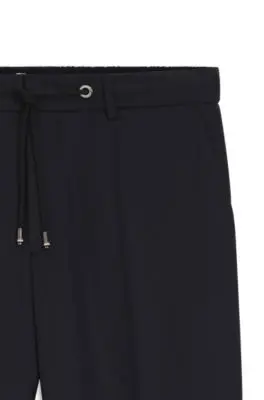 BOSS Virgin Wool Serge Slim-fit Drawstring Pants - Dark Blue