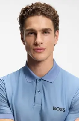 BOSS Active Stripe-jersey Slim-fit Polo Shirt With Four-way Stretch - Light Blue