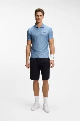 BOSS Active Stripe-jersey Slim-fit Polo Shirt With Four-way Stretch - Light Blue