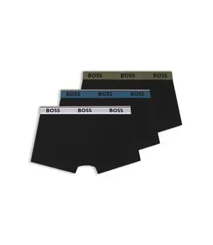 BOSS Three-pack Of Stretch-cotton Trunks With Logo Waistbands - Black