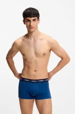 Hugo Three-pack Of Stretch-cotton Trunks With Logo Waistbands