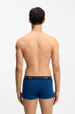 Hugo Three-pack Of Stretch-cotton Trunks With Logo Waistbands