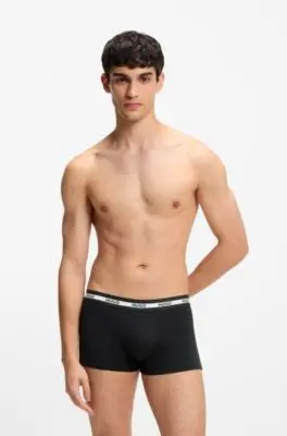 Hugo Three-pack Of Stretch-cotton Trunks With Logo Waistbands