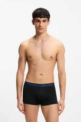 Hugo Three-pack Of Stretch-cotton Trunks With Logo Waistbands
