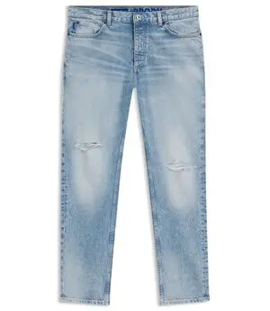 Hugo Tapered-fit Jeans In Distressed Denim - Turquoise