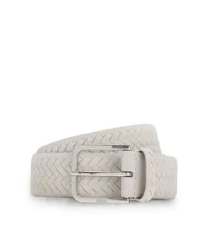 BOSS Woven Suede Belt With Logo Buckle - White