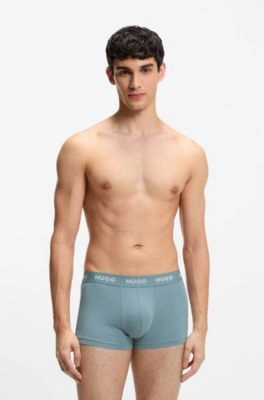 Hugo Three-pack Trunks With Jacquard Logo Waistband