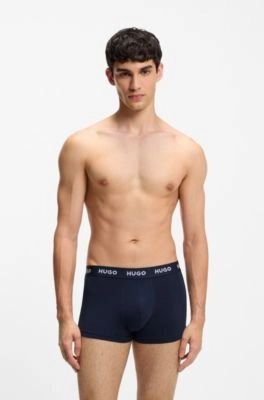 Hugo Three-pack Trunks With Jacquard Logo Waistband