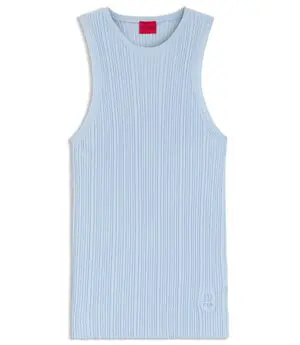 Hugo Sleeveless Top With Ribbed Detail - Light Blue