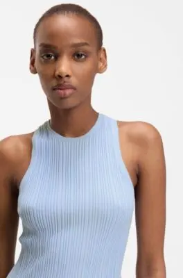 Hugo Sleeveless Top With Ribbed Detail - Light Blue