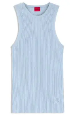 Hugo Sleeveless Top With Ribbed Detail - Light Blue