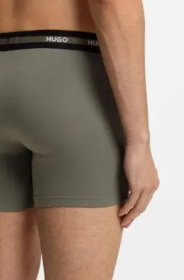 Hugo Three-pack Of Branded Boxer Briefs In Stretch Cotton