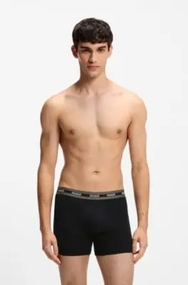 Hugo Three-pack Of Branded Boxer Briefs In Stretch Cotton