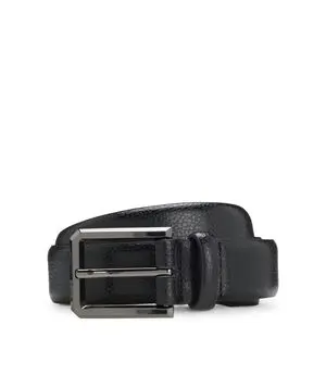 BOSS Grained-leather Belt With Gunmetal Buckle - Black