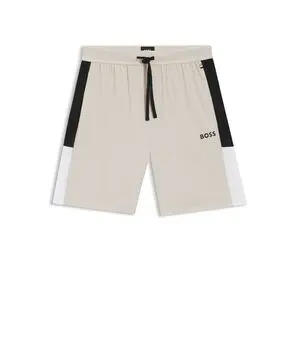 BOSS Cotton-blend Pajama Shorts With Color-blocking - Light Grey