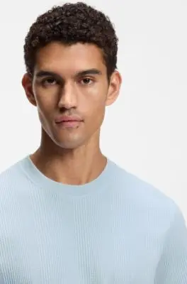 BOSS Cotton-blend T-shirt With Waffle Structure - Light Blue
