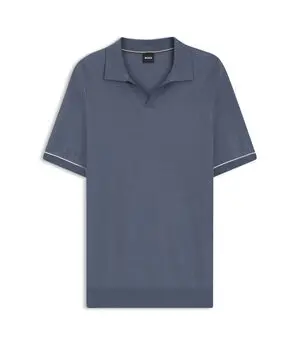BOSS Cotton-blend Knit Polo With Horizontal Stripe - Light Blue