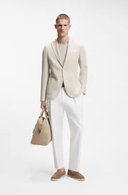 BOSS Patterned Slim-fit Jacket - Light Beige