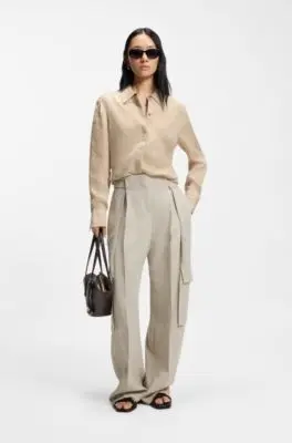 BOSS Herringbone Linen-blend Trousers - Patterned