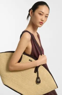 BOSS Raffia Tote Bag With Leather Trims