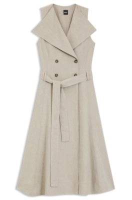 BOSS Double-breasted Wrap Dress In Herringbone Linen Blend
