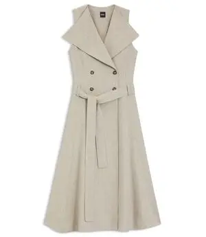 BOSS Double-breasted Wrap Dress In Herringbone Linen Blend - Patterned