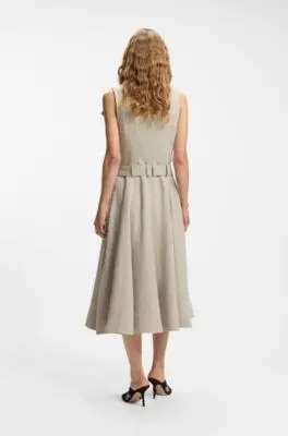 BOSS Double-breasted Wrap Dress In Herringbone Linen Blend - Patterned