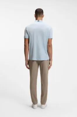 BOSS Framed-zip Polo Shirt In Waffle Jacquard - Light Blue