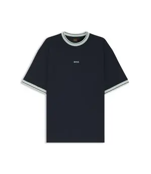 BOSS Relaxed-fit T-shirt In Cotton With Striped Trims - Dark Blue