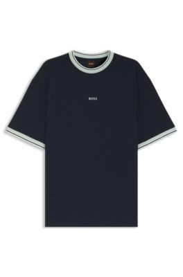 BOSS Relaxed-fit T-shirt In Cotton With Striped Trims - Dark Blue