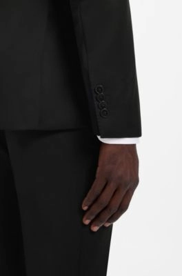 BOSS One Slim-fit Suit Jacket In Virgin Wool Serge - Black