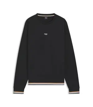 BOSS Cotton-terry Sweatshirt With Logo And Signature Stripes - Black