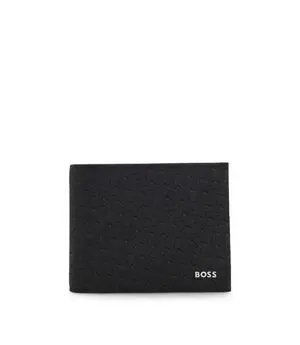 BOSS Trifold Wallet With Monogram Pattern - Black