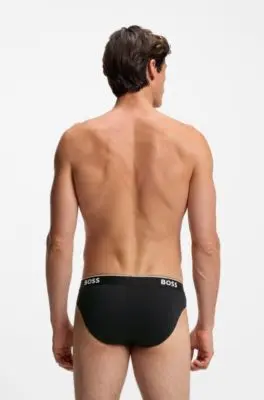 BOSS Three-pack Of Logo-waistband Briefs In Stretch Cotton - Black