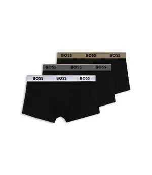 BOSS Three-pack Of Stretch-cotton Trunks With Logo Waistbands - Black