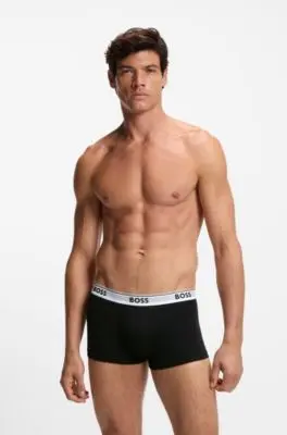 BOSS Three-pack Of Cotton Trunks With Logo Waistband - Black