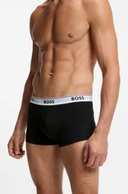 BOSS Three-pack Of Cotton Trunks With Logo Waistband - Black