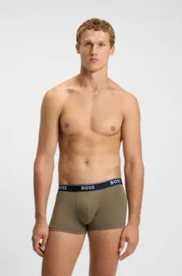 BOSS Three-pack Of Stretch-cotton Trunks With Logo Waistbands - Patterned