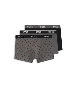 BOSS Three-pack Of Logo-detail Trunks In Stretch Cotton Light Grey