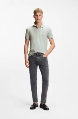 BOSS Stretch-cotton Slim-fit Polo Shirt With Logo Patch - Silver