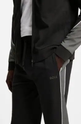 BOSS Contrast-piping Tracksuit Bottoms In A Cotton Blend
