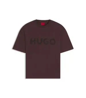 Hugo Oversized-fit Cotton T-shirt With Reflective Logo - Light Brown