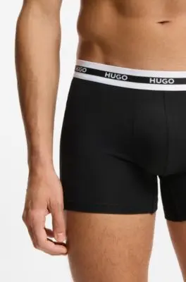 Hugo Three-pack Of Branded Boxer Briefs In Stretch Cotton