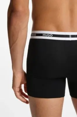 Hugo Three-pack Of Branded Boxer Briefs In Stretch Cotton