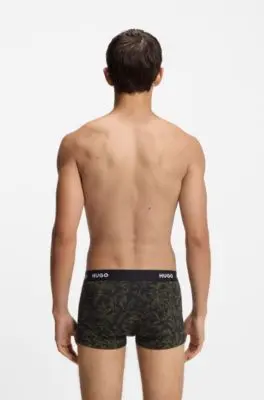 Hugo Three-pack Of Stretch-cotton Trunks With Logo Waistband