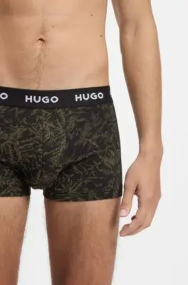 Hugo Three-pack Of Stretch-cotton Trunks With Logo Waistband