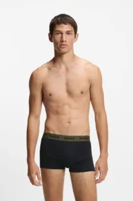 Hugo Three-pack Of Stretch-cotton Trunks With Logo Waistband