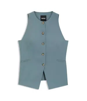 BOSS Slim-fit Virgin Wool Waistcoat - Blue